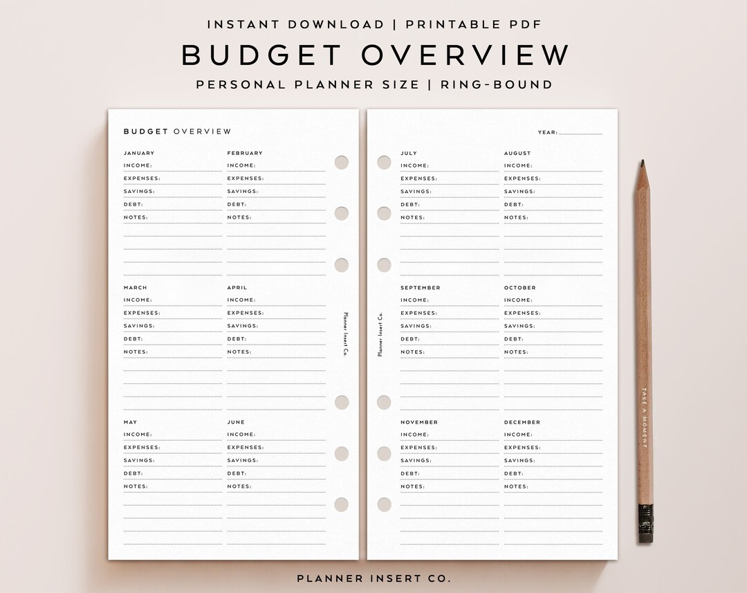 PERSONAL SIZE // Monthly Budget Overview Planner Insert Printable ...