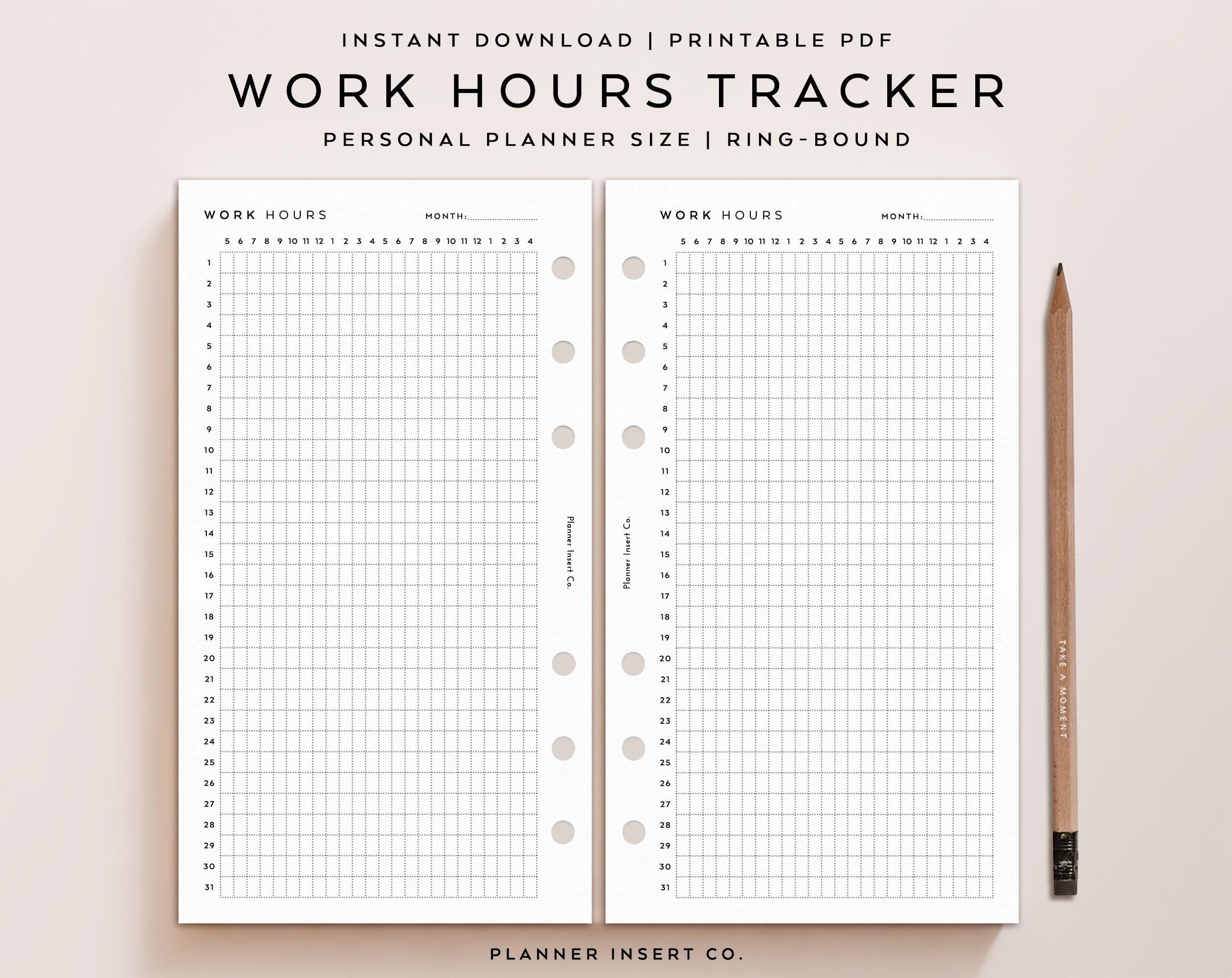 PERSONAL SIZE // 24 Hour Work Log Printable Planner Insert Minimal ...
