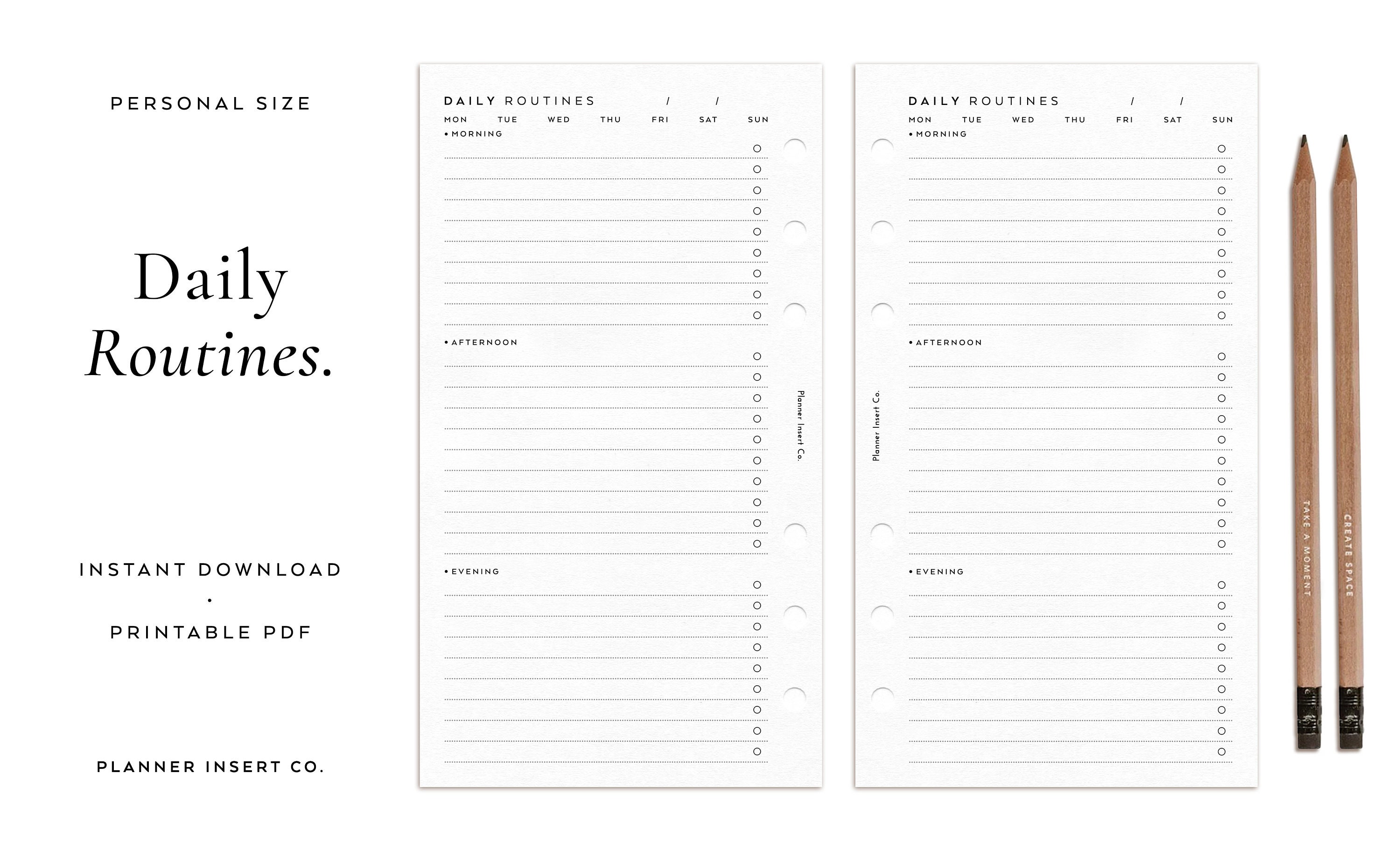 PERSONAL SIZE // Daily Routine Planner Printable Insert / - Etsy