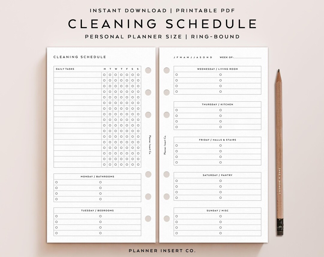 PERSONAL SIZE // Zone Cleaning Schedule Printable Planner Insert ...