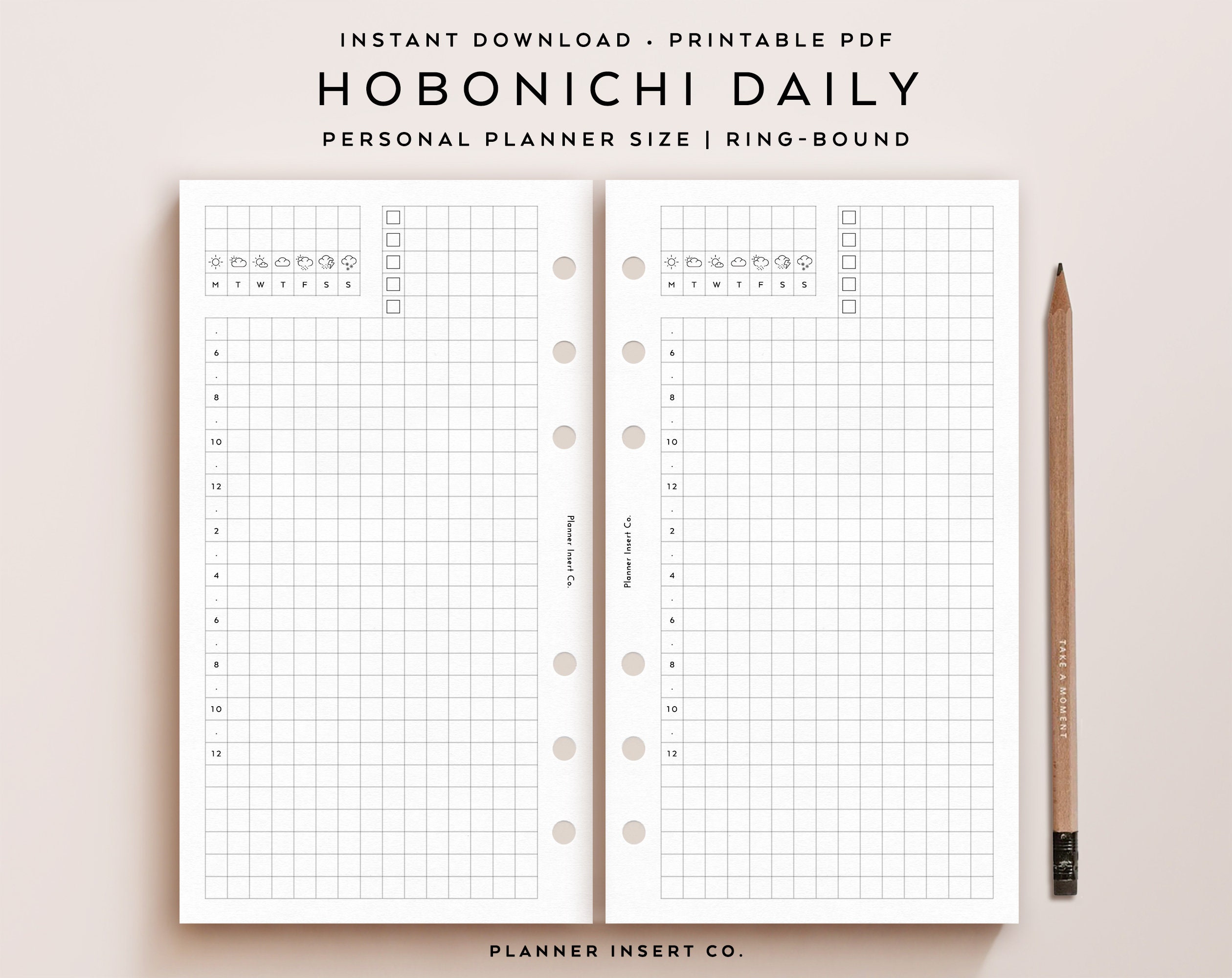 PERSONAL SIZE // Hobonichi Daily Planner Insert Printable / Undated Day ...