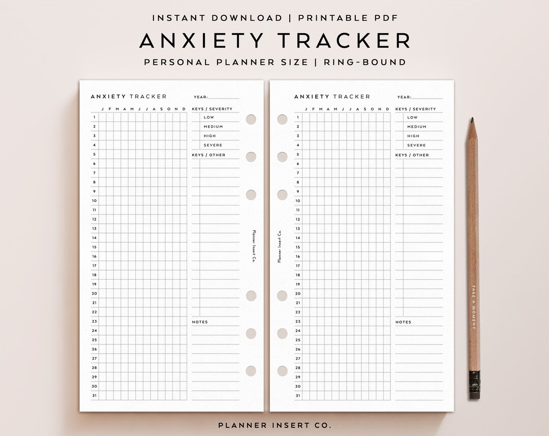 PERSONAL SIZE // Anxiety Tracker Journal Printable Planner Insert ...