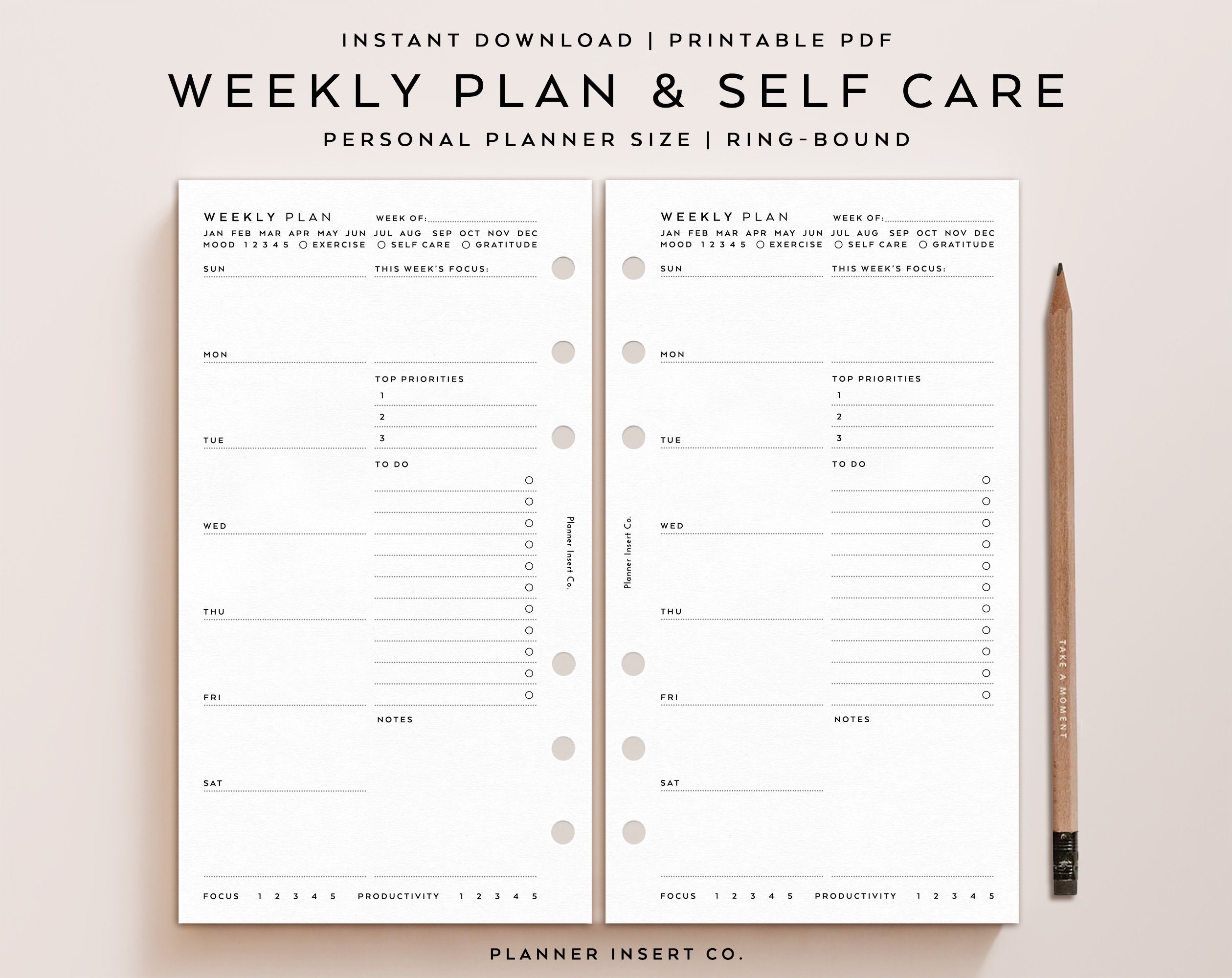PERSONAL SIZE // Weekly Planner Printable Insert / Undated Weekly ...