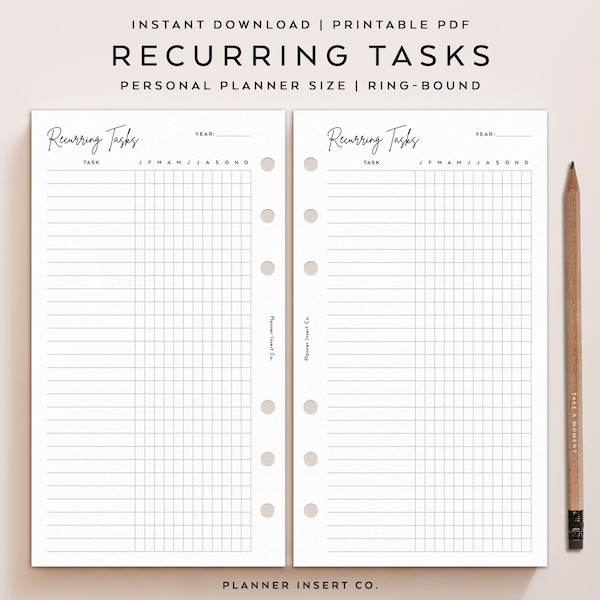 Recurring Tasks Planner Insert - Etsy