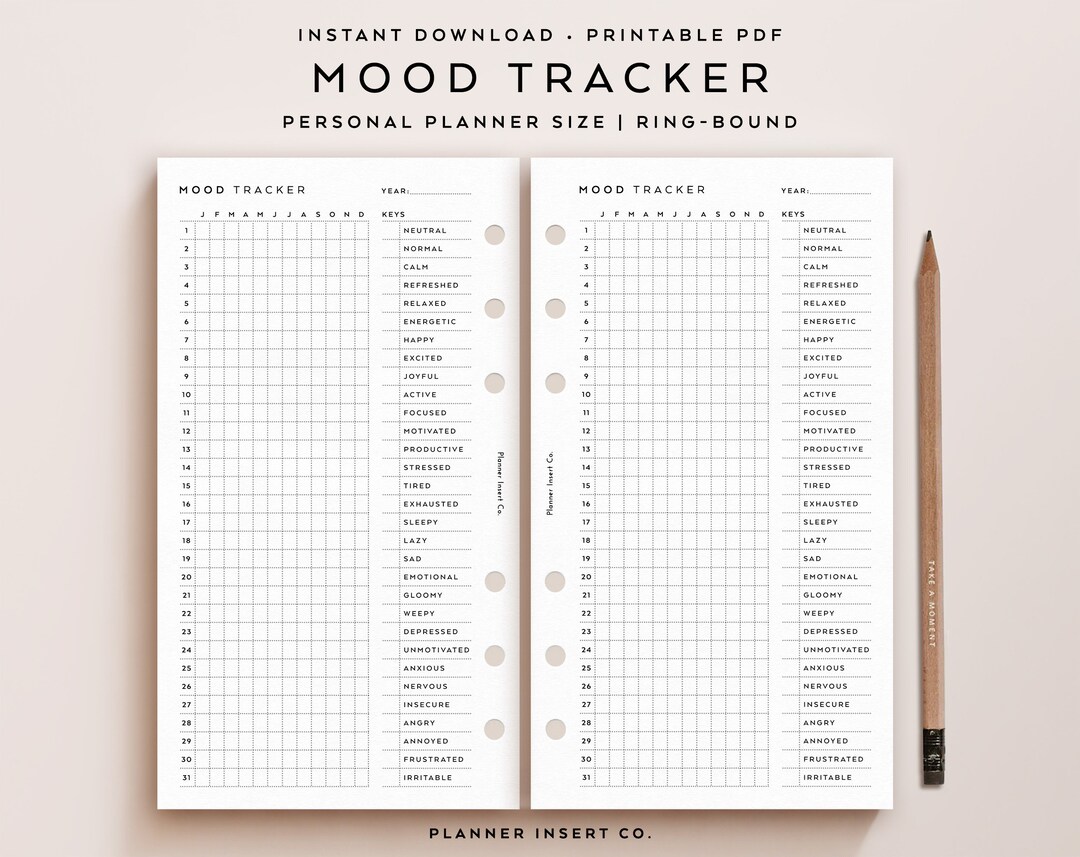 PERSONAL SIZE // Mood Tracker Printable Planner Insert, Year in Pixels ...