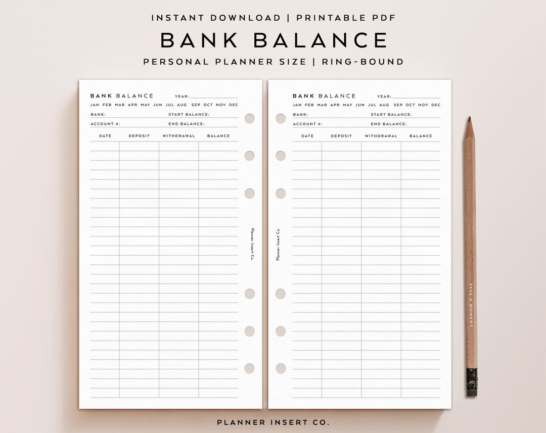 PERSONAL SIZE // Bank Balance Sheet Planner Insert Printable, Bank ...