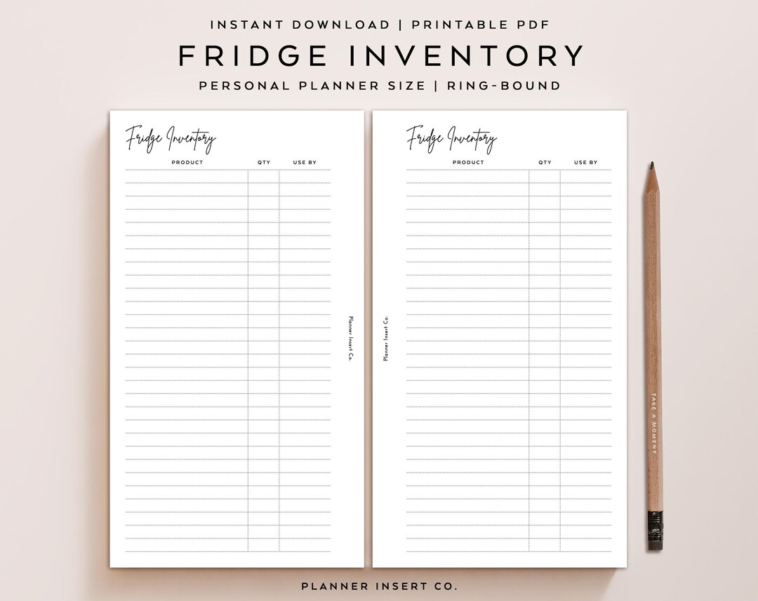 PERSONAL SIZE // Fridge Inventory List Tracker Printable Planner Insert ...