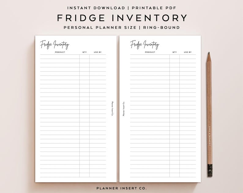 PERSONAL SIZE // Fridge Inventory List Tracker Printable Planner Insert ...