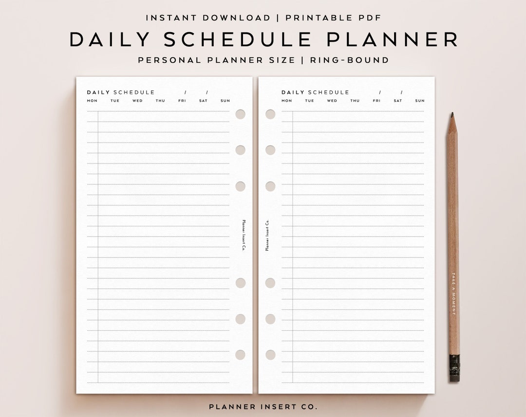 PERSONAL SIZE // Daily Schedule Printable Planner Insert / Minimal ...