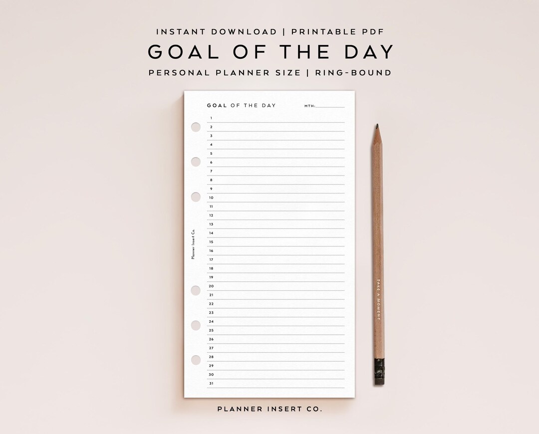 PERSONAL SIZE // Goal of the Day Printable Planner Insert, Daily Goal ...