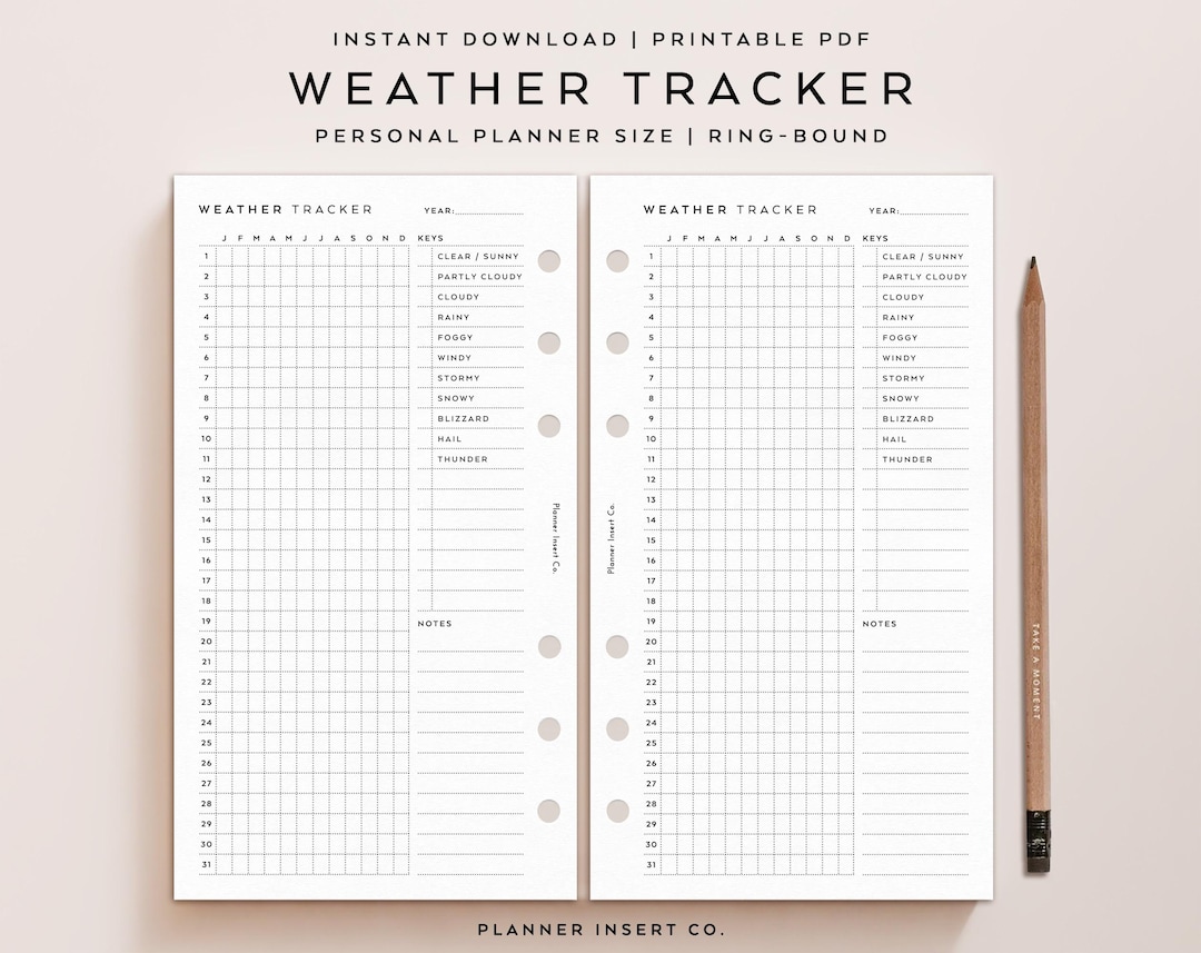 PERSONAL SIZE // Weather Tracker Printable Planner Insert / Daily ...