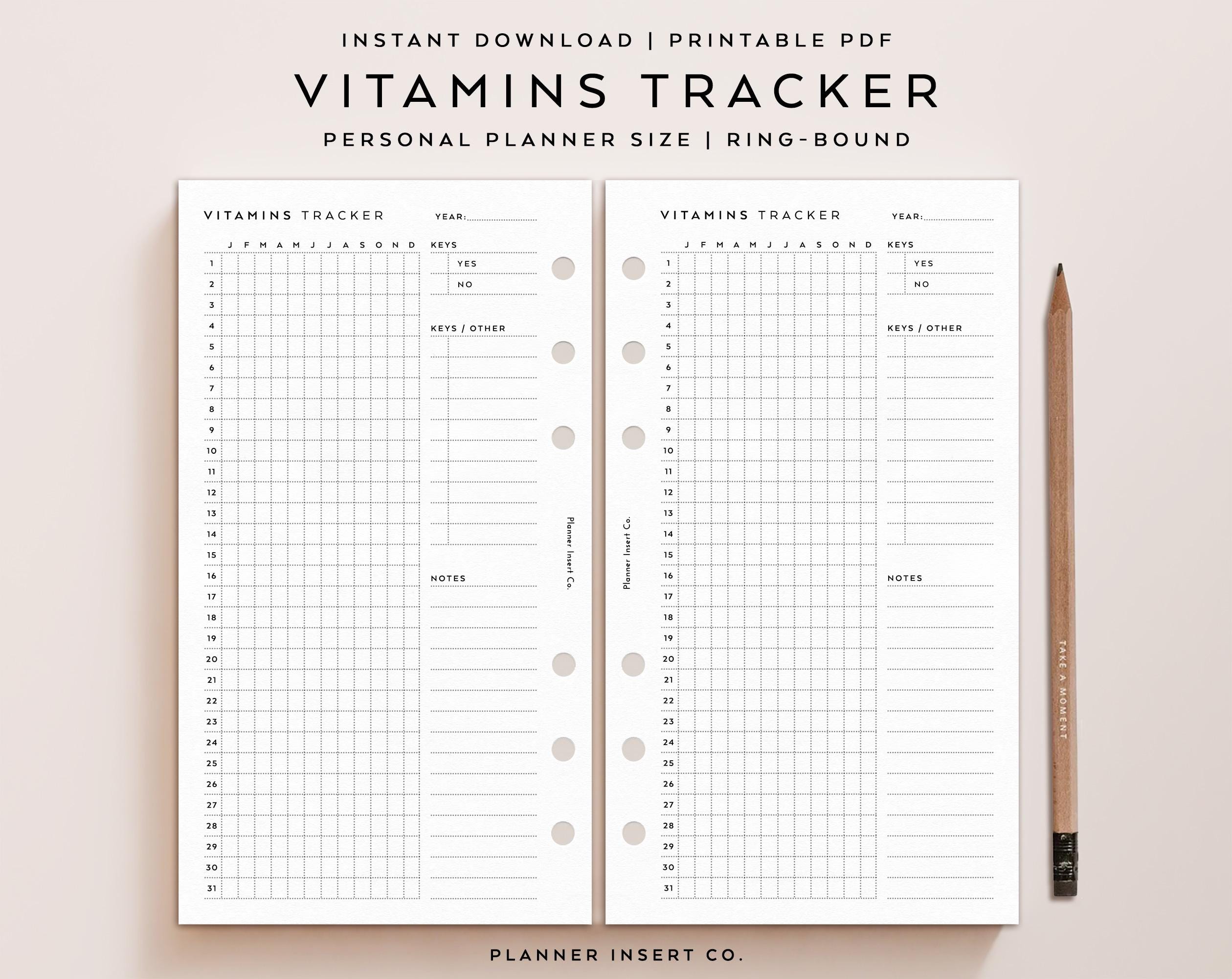 PERSONAL SIZE // Vitamins Tracker Printable Planner Insert, Daily ...