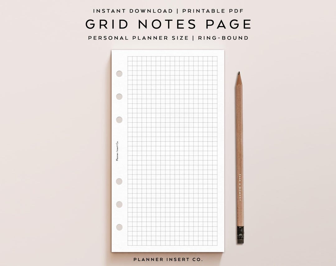 PERSONAL SIZE // Grid Notes Page Printable Planner Insert, Grid Paper ...