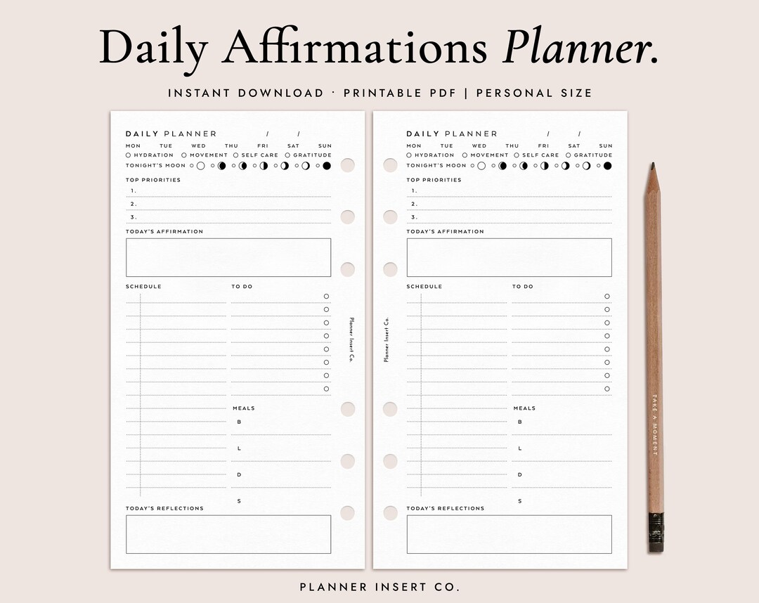 PERSONAL SIZE // Daily Affirmations Planner Insert Printable / - Etsy