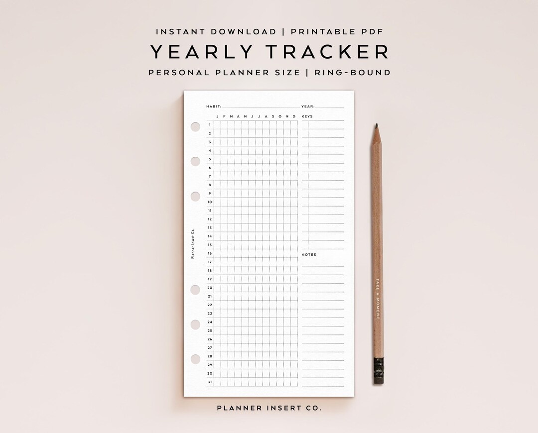 PERSONAL SIZE // Yearly Tracker Printable Planner Insert, Year in ...