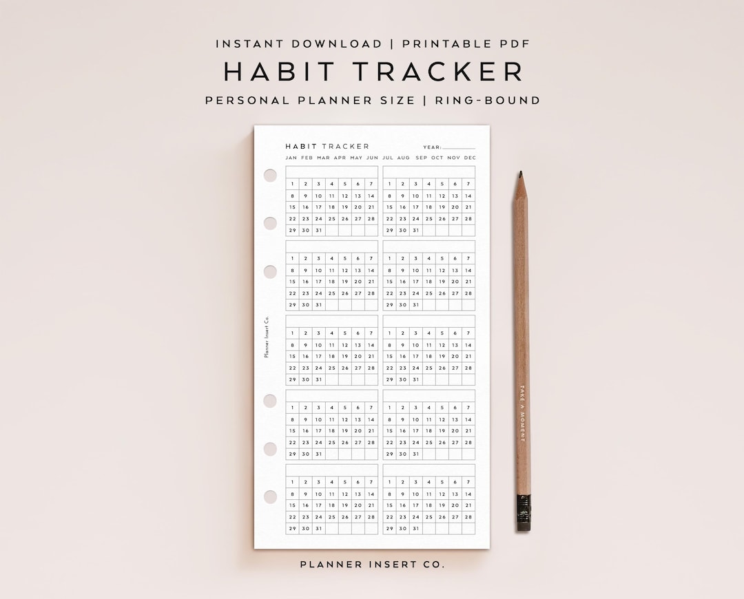 PERSONAL SIZE // Monthly Habits Tracker Printable Planner Insert ...