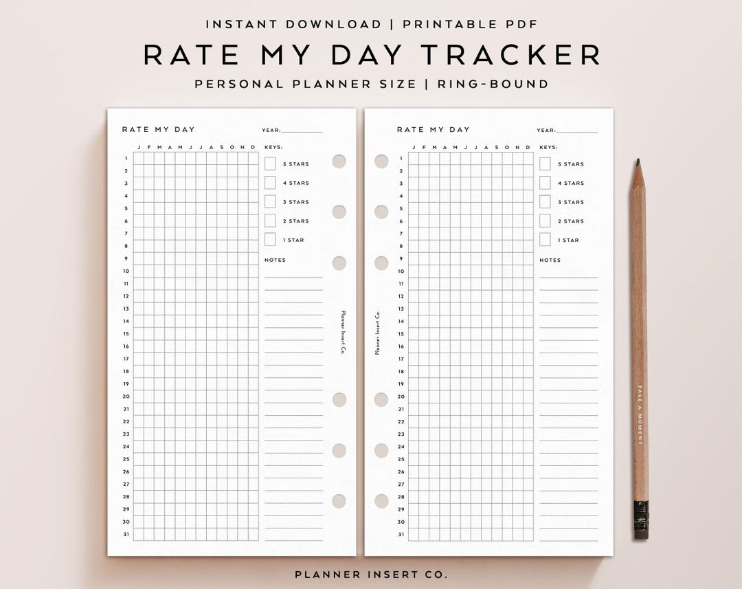 PERSONAL SIZE // Rate My Day Tracker Planner Insert Printable, Daily ...