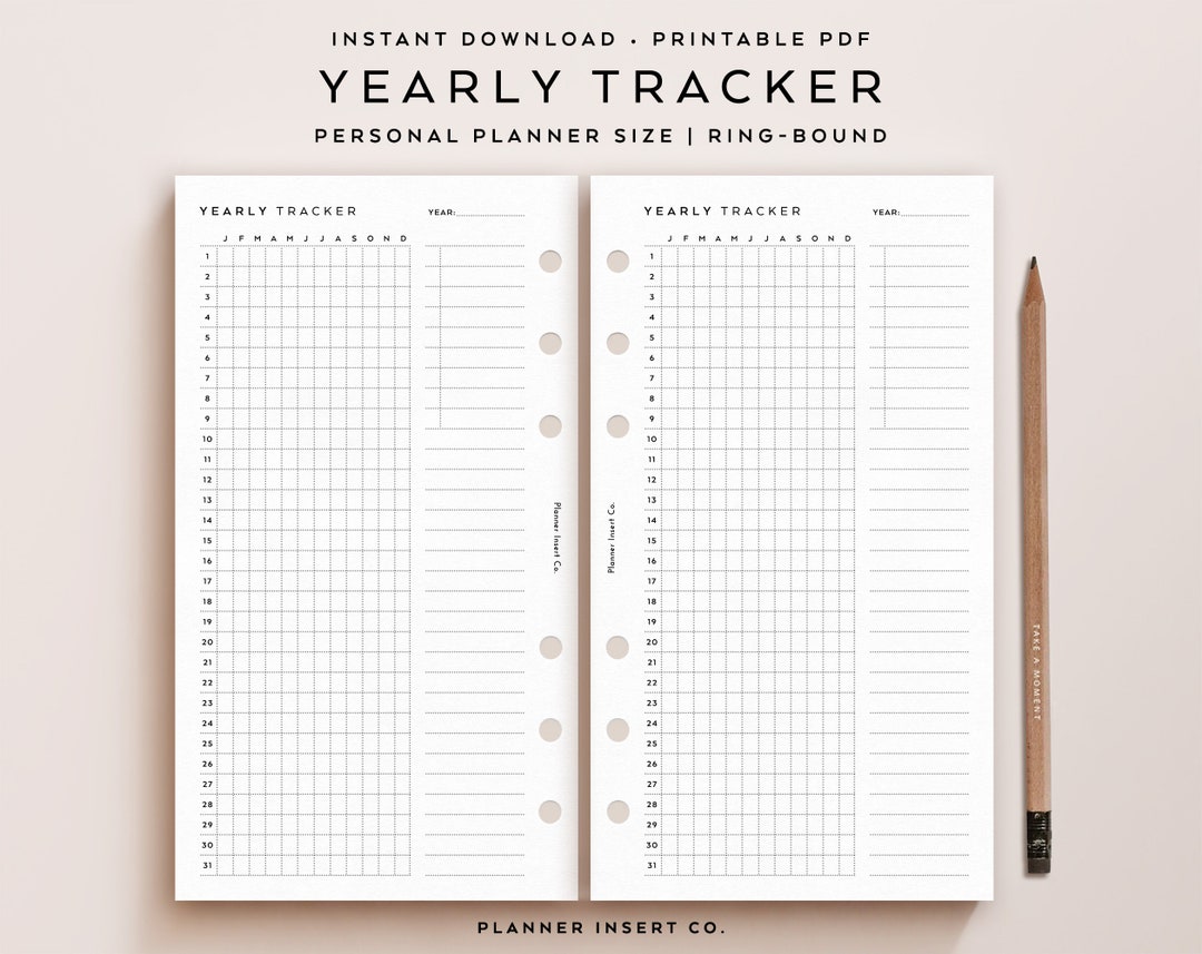 PERSONAL SIZE // Yearly Planner Tracker Insert Printable, Year in ...