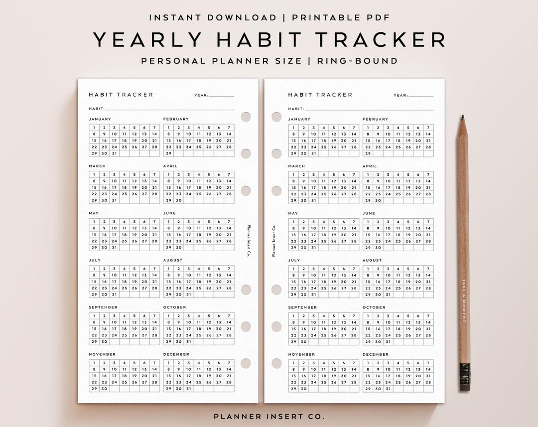 PERSONAL SIZE // Yearly Habit Tracker Printable Planner Insert / 365 ...