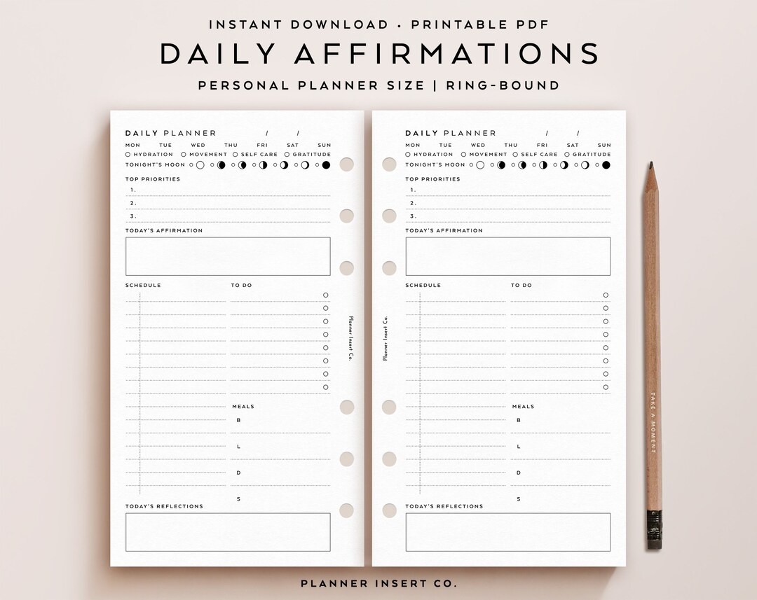 PERSONAL SIZE // Daily Affirmations Planner Insert Printable / Undated ...