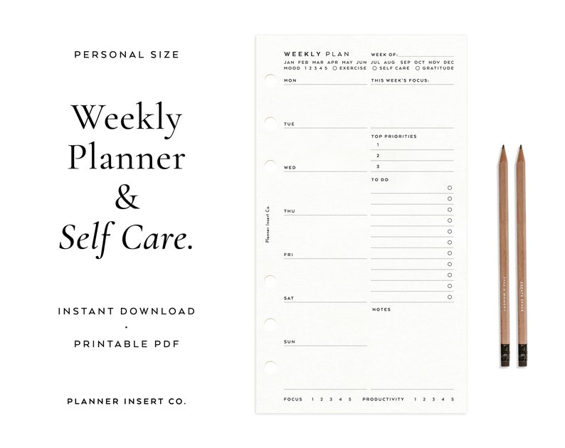 PERSONAL SIZE // Weekly Planner Printable Insert / Undated - Etsy