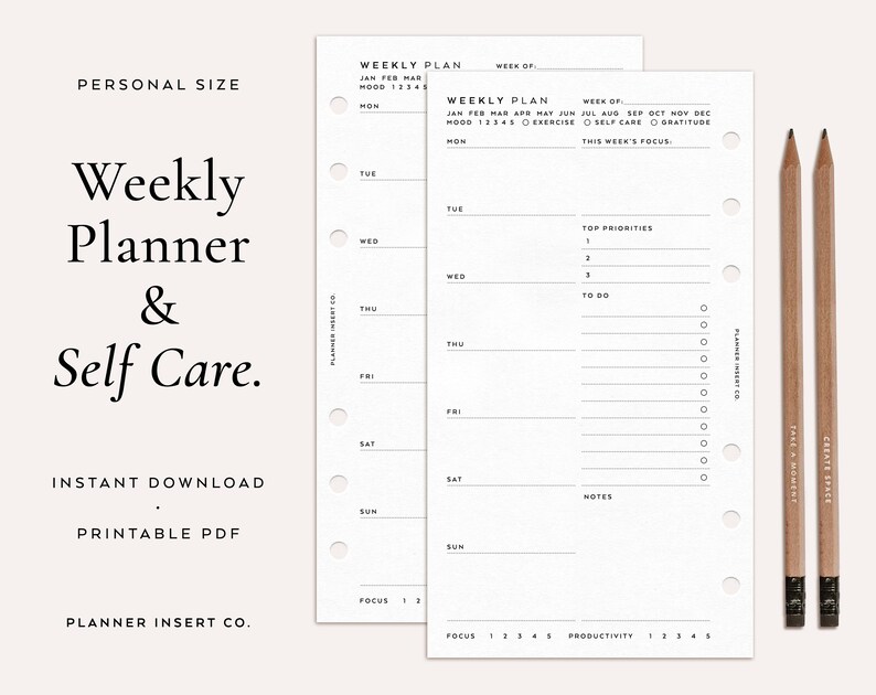 PERSONAL SIZE // Weekly Planner Printable Insert / Undated - Etsy