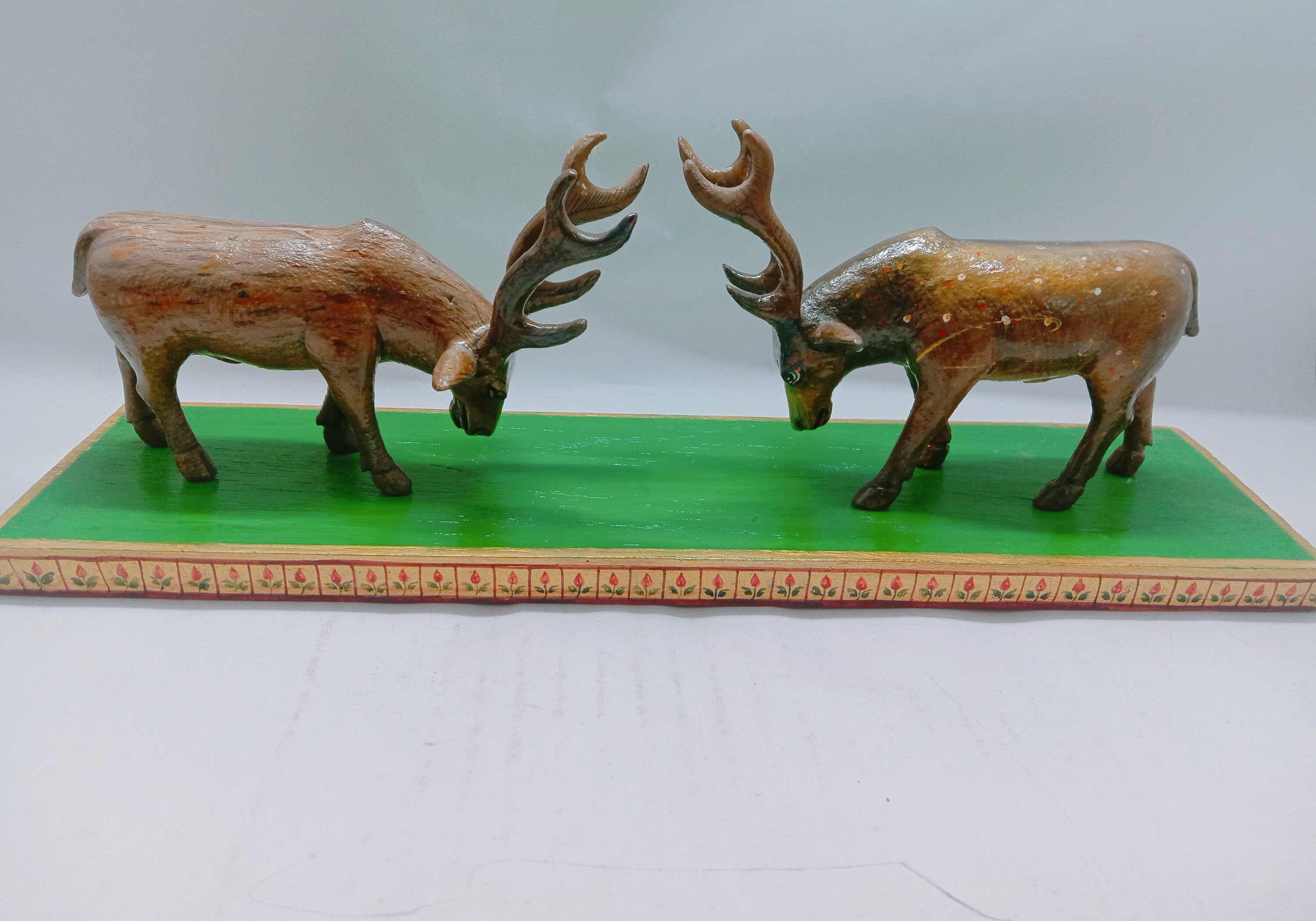 Wooden Deer Statue Hand Painted Deer India Made Fighting | Etsy UK