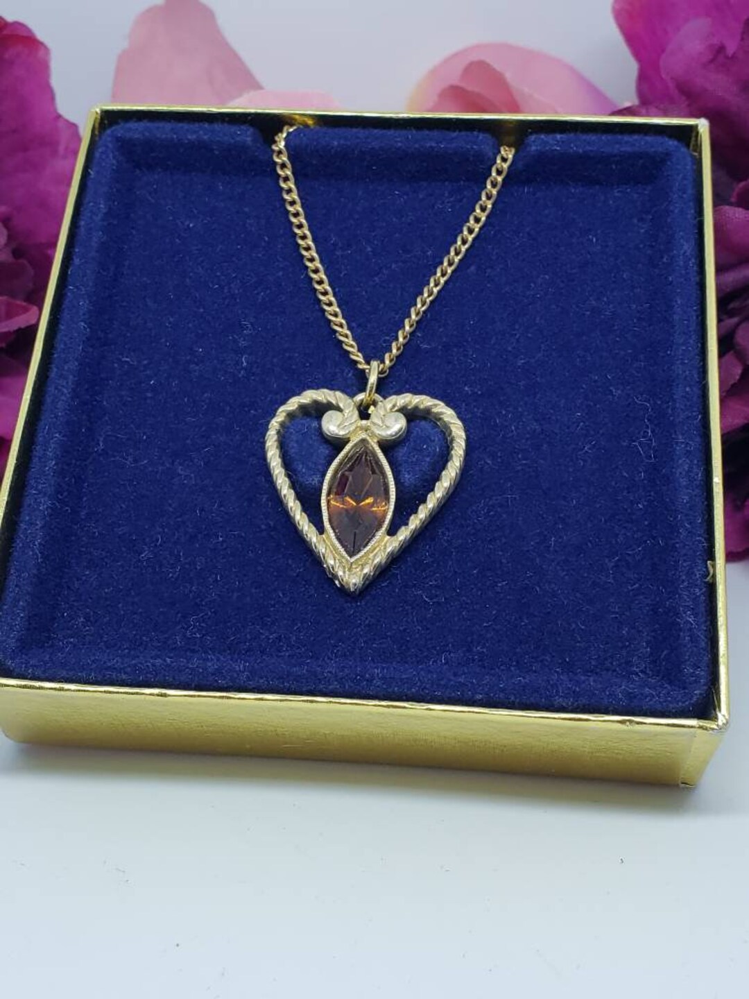 Vintage Avon Topaz Heart Necklace - Etsy