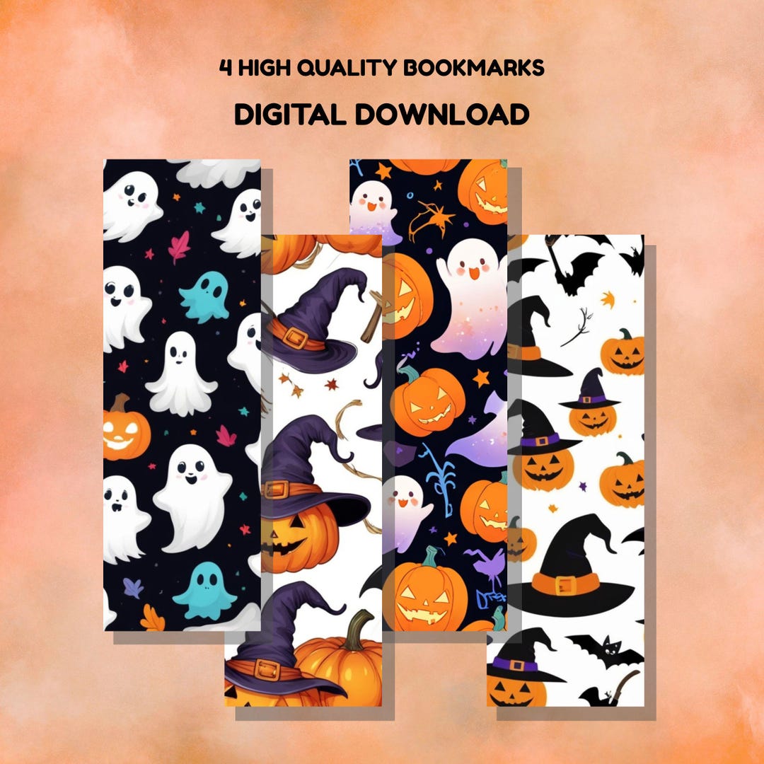 Spooky Fun Digital Bookmarks - Set of 4 Halloween Printable Bookmarks ...