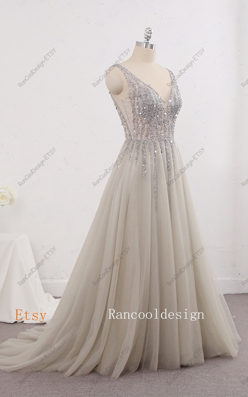 Silver Grey Dress Slit Skirt Quinceanera Dress Girl Graduation Party ...