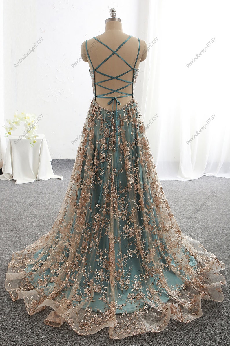 Sparkly Lace Prom Dress Cross Back Wedding Dress Formal Dress - Etsy