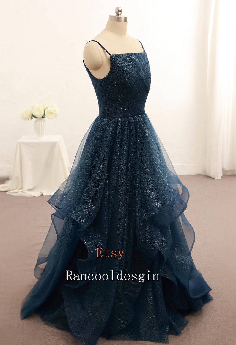 Vestido de fiesta de tul brillante azul marino: vestido formal ...