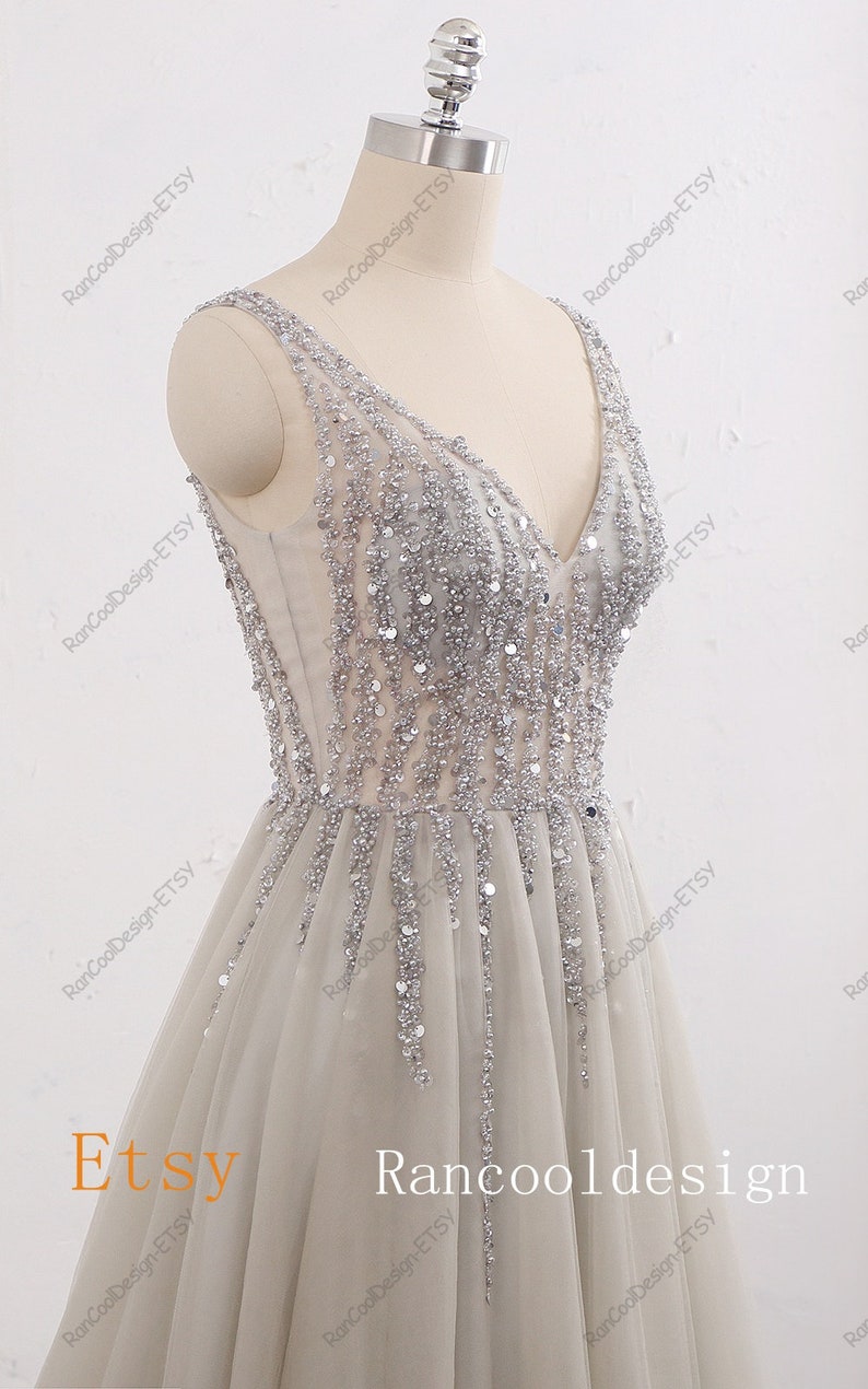Silver Grey Dress Slit Skirt Quinceanera Dress Girl Graduation Party ...