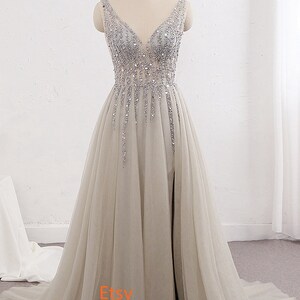 Silver Grey Dress Slit Skirt Quinceanera Dress Girl Graduation Party ...