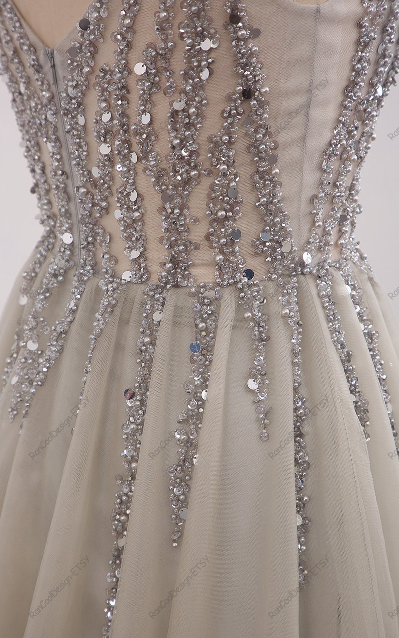 Silver Grey Dress Slit Skirt Quinceanera Dress Girl Graduation Party ...