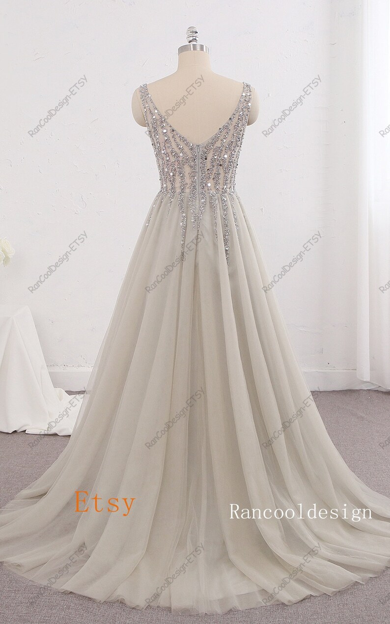 Silver Grey Dress Slit Skirt Quinceanera Dress Girl Graduation Party ...
