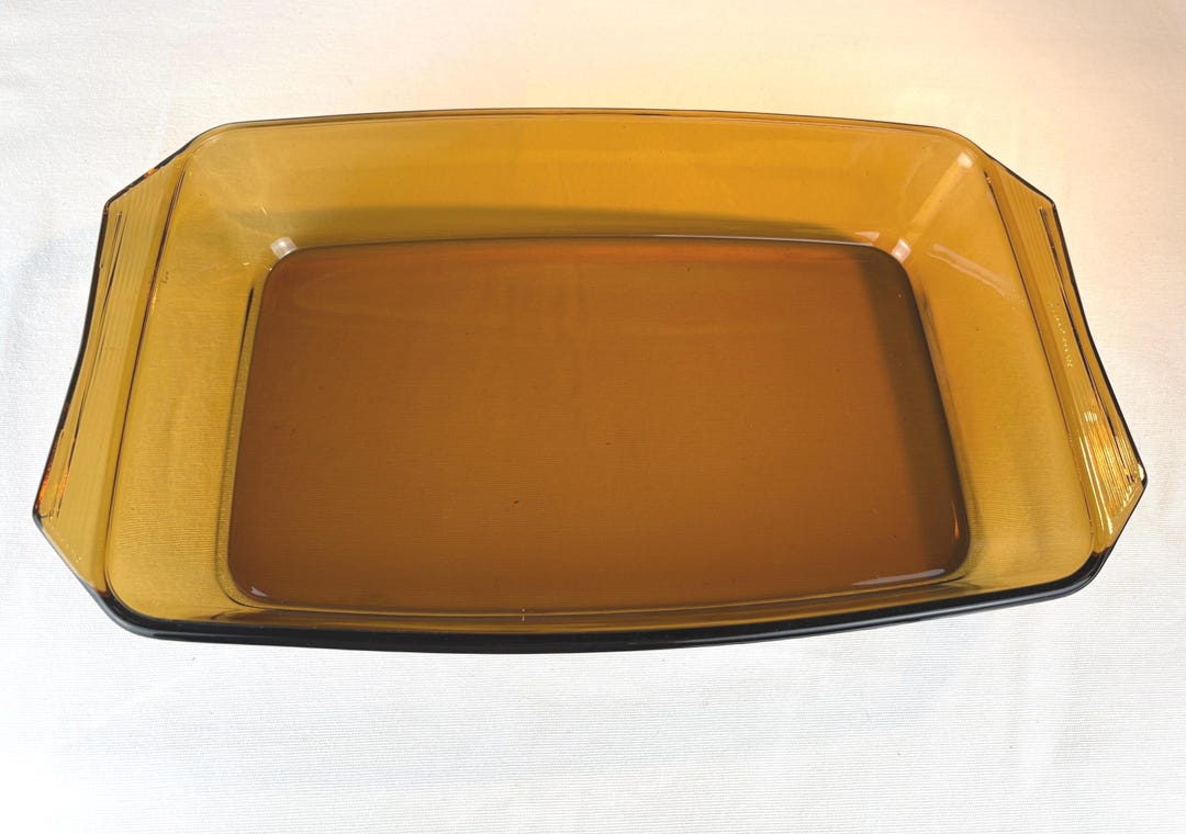 Vintage MCM Arcopal France Amber Baking Dish | 1970's | Art Deco Amber ...