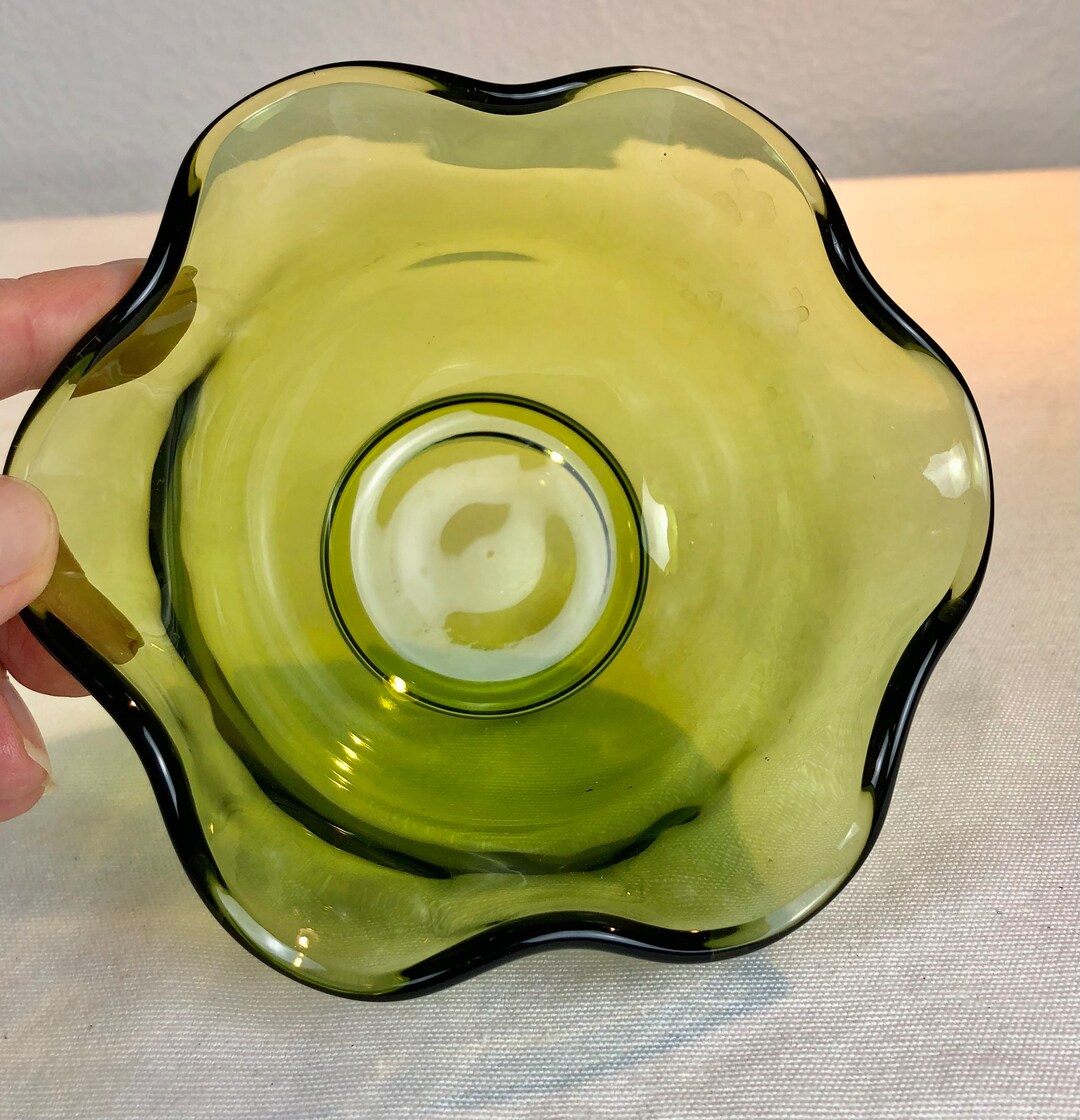 Vintage Green Ruffled Edge Dip Bowl - Condiment / Salad Dressing ...