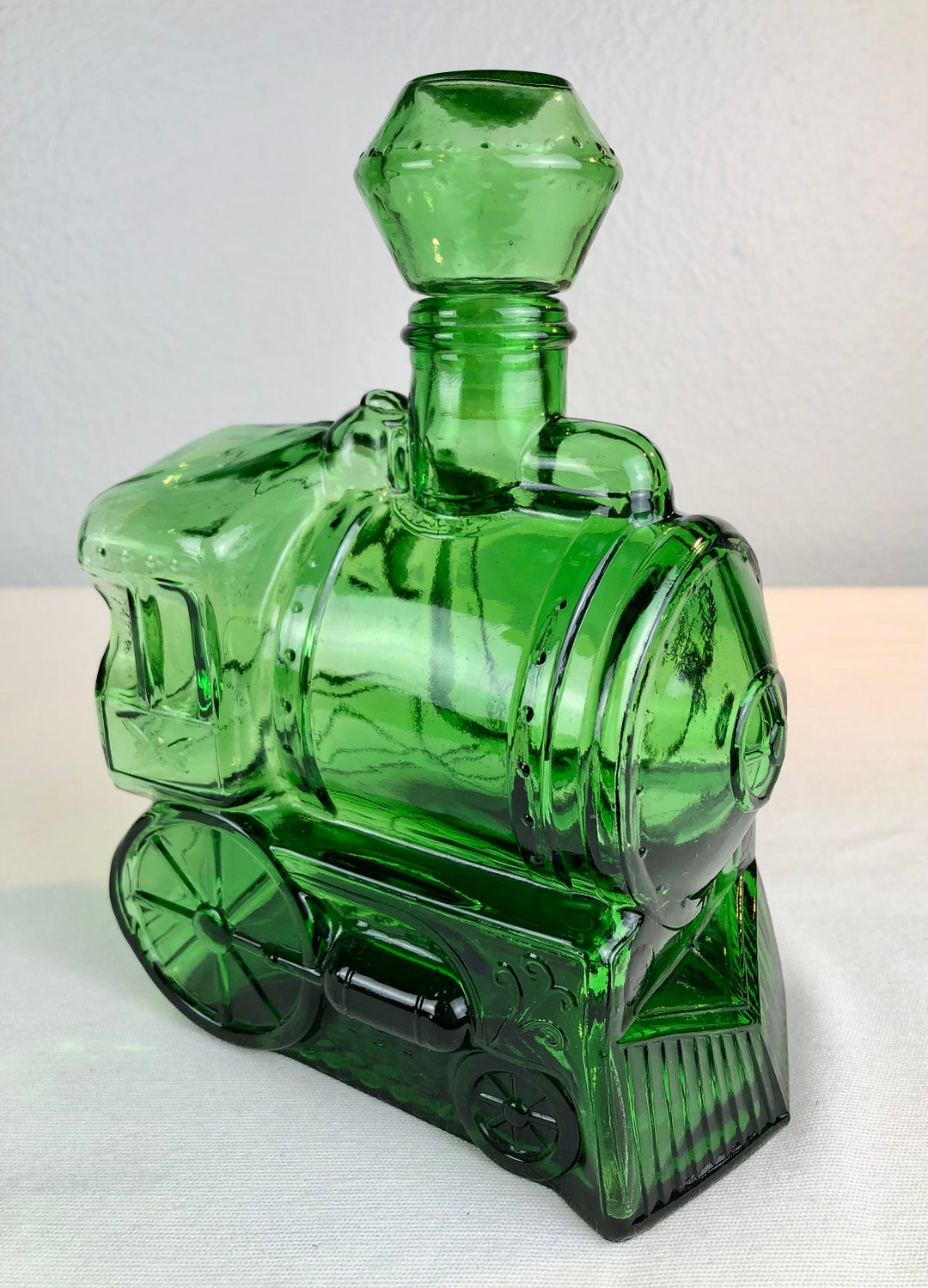 Vintage Green Glass Brevettato Train Decanter - 7.5" X 5.25" - Vintage ...