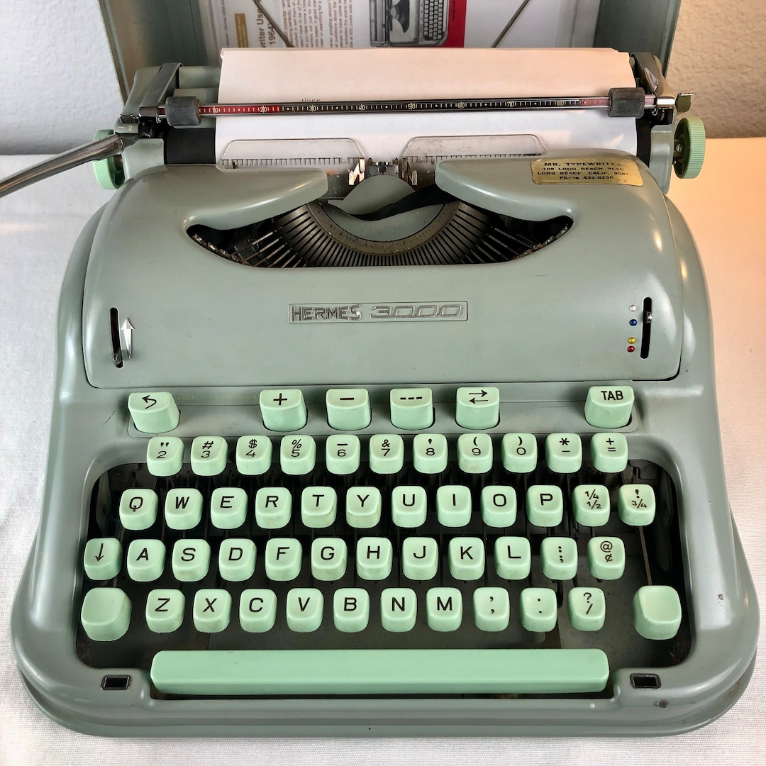 1964 Hermes 3000 Typewriter Light Green Portable Typewriter - Made in ...