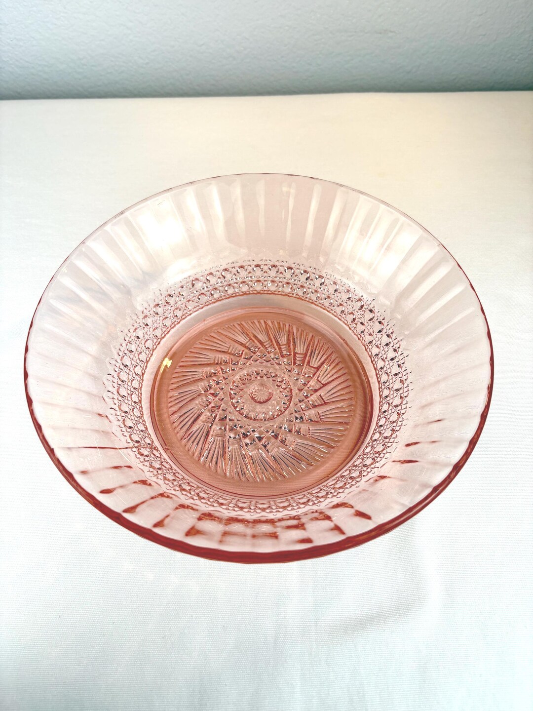 Vintage Pink Glass Serving Bowl: Diamond & Star Pattern, 9 Inch - Etsy