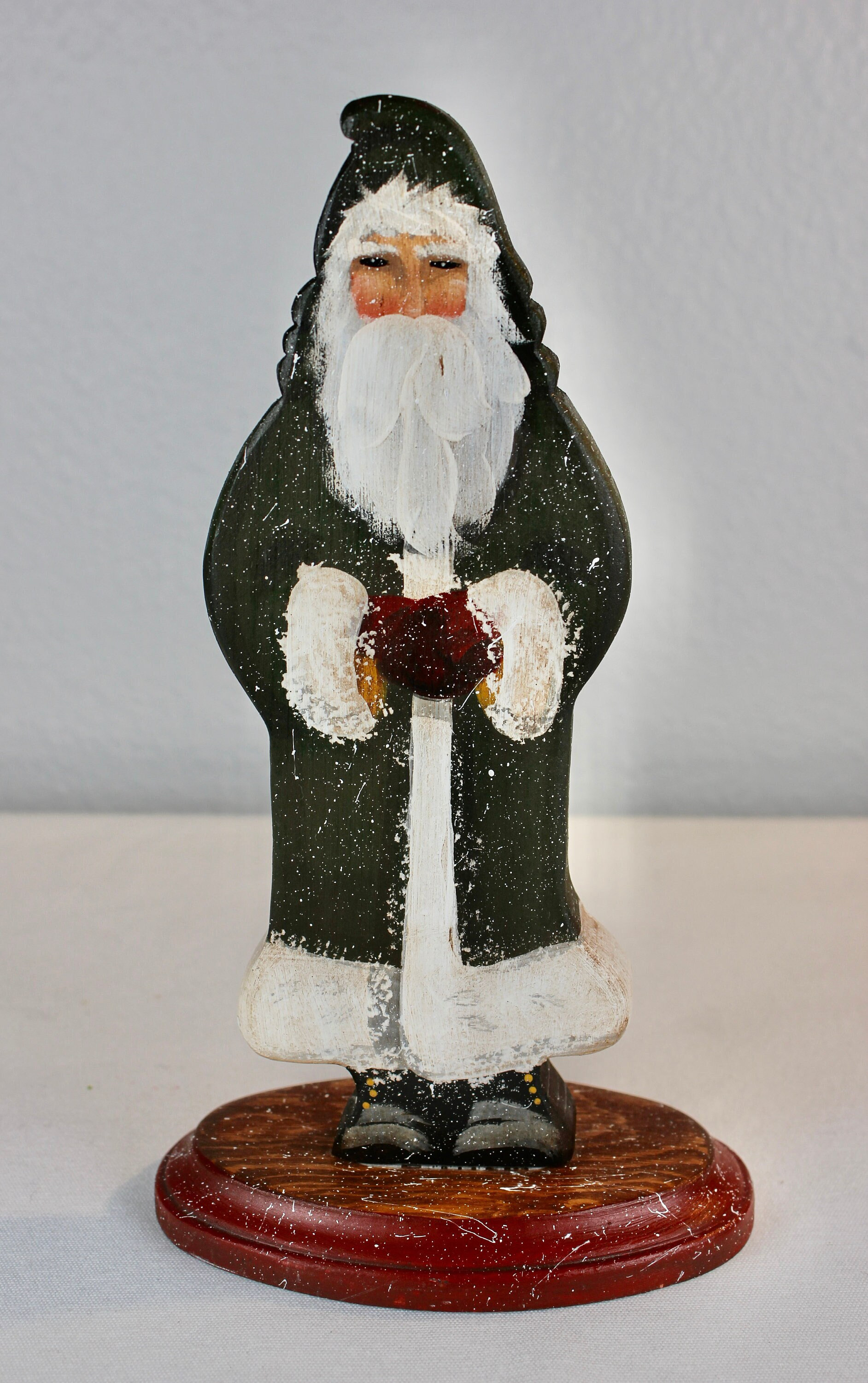 Vintage Toll Painted Santa in Green Coat 9 3/4 Tall by Famous Artist ...