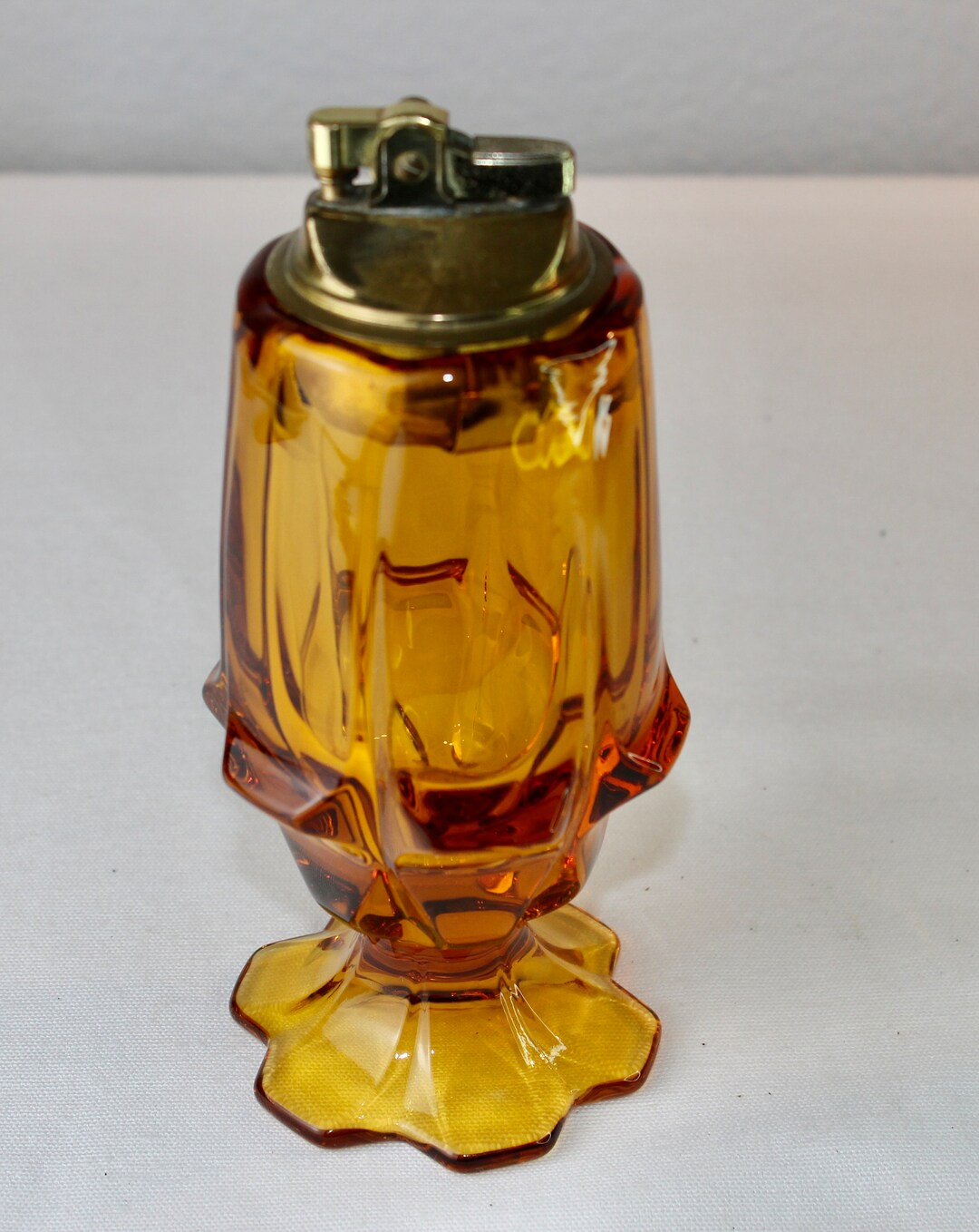 Vintage Lighter Fenton Amber Glass With Brass Mechanism MCM Retro ...
