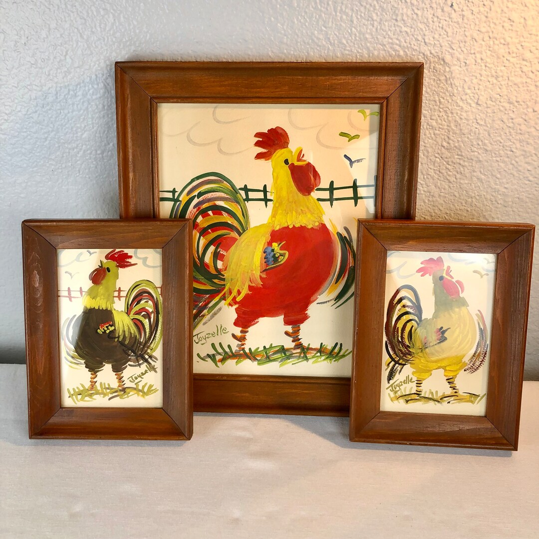 Set of 3 Rooster Watercolor Paintings by Joyzelle Freeman - Good Luck ...