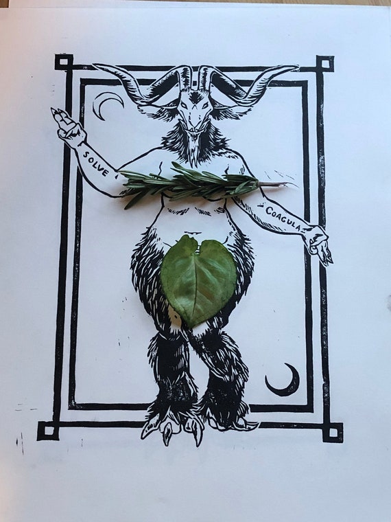 Baphomet solve Et Coagula Block Print Linocut | Etsy