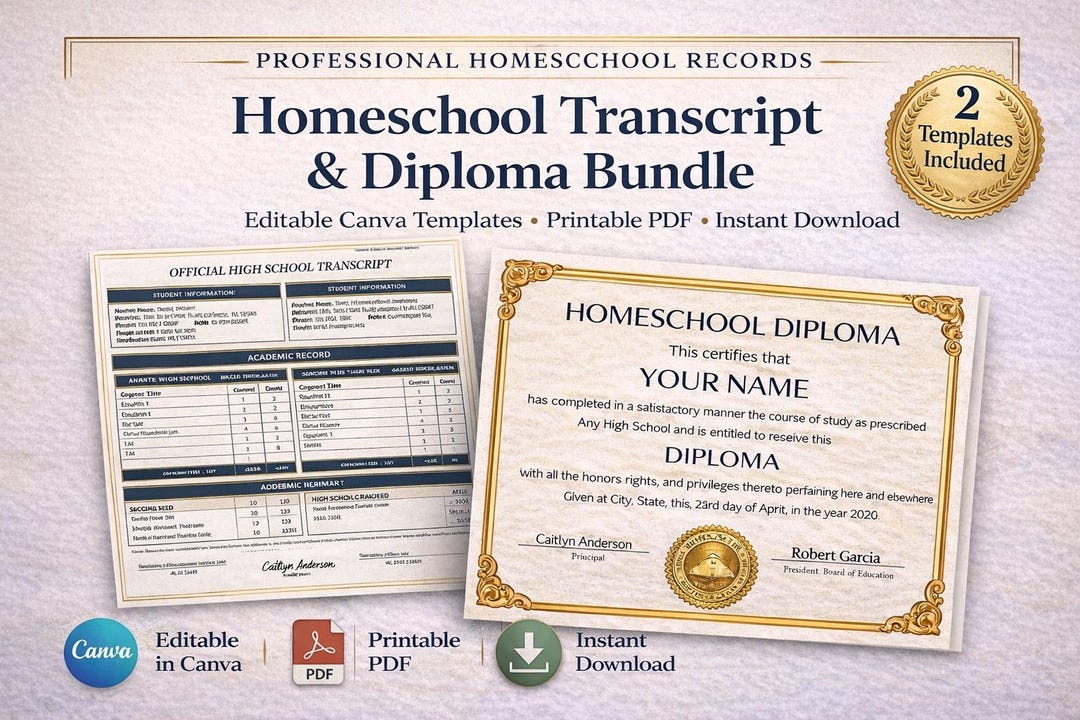 Editable Homeschool Transcript & Diploma Template Bundle | High School ...