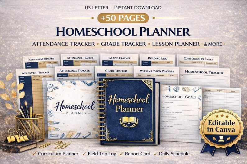 Editable Homeschool Planner Printable | 50+ Page Homeschool Organizer ...