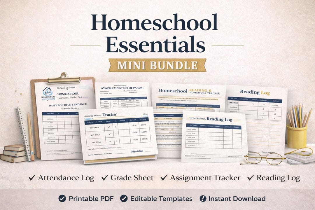 Homeschool Planner Mini Bundle Printable | Attendance Grade Tracker ...