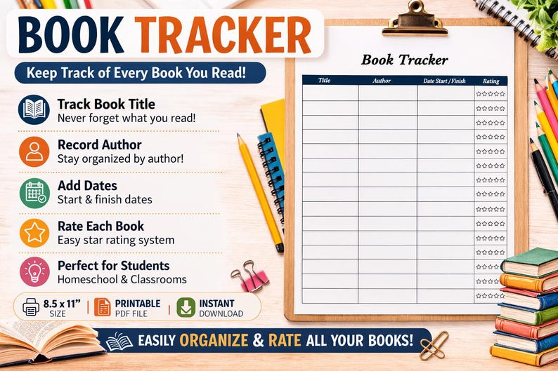 Reading Log & Book Report Bundle Printable, Student Reading Tracker ...