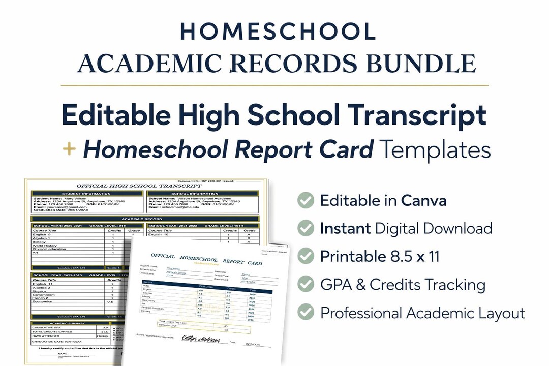 Editable Homeschool High School Transcript Template + Report Card ...